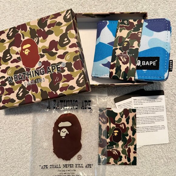A Bathing Ape | Bags | Bape Wallet Mens Blue Camo Nylon Bifold Bathing ...